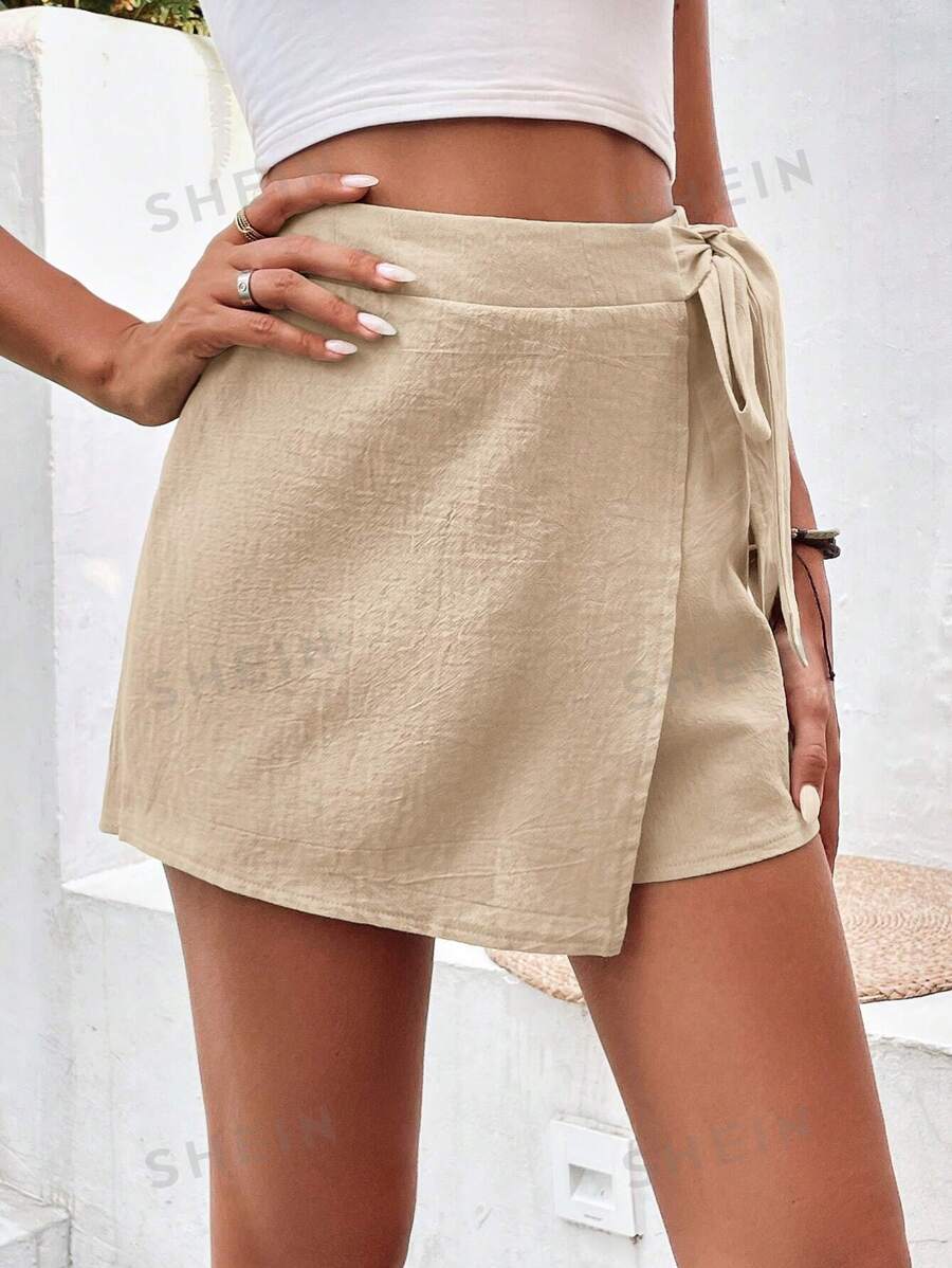 SHEIN Frenchy Solid Knot Side Wrap Skort | SHEIN UK