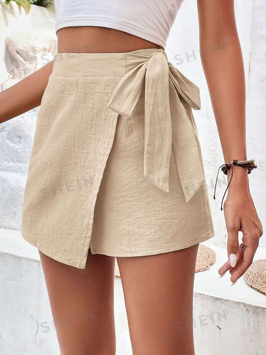 SHEIN Frenchy Solid Knot Side Wrap Skort | SHEIN UK
