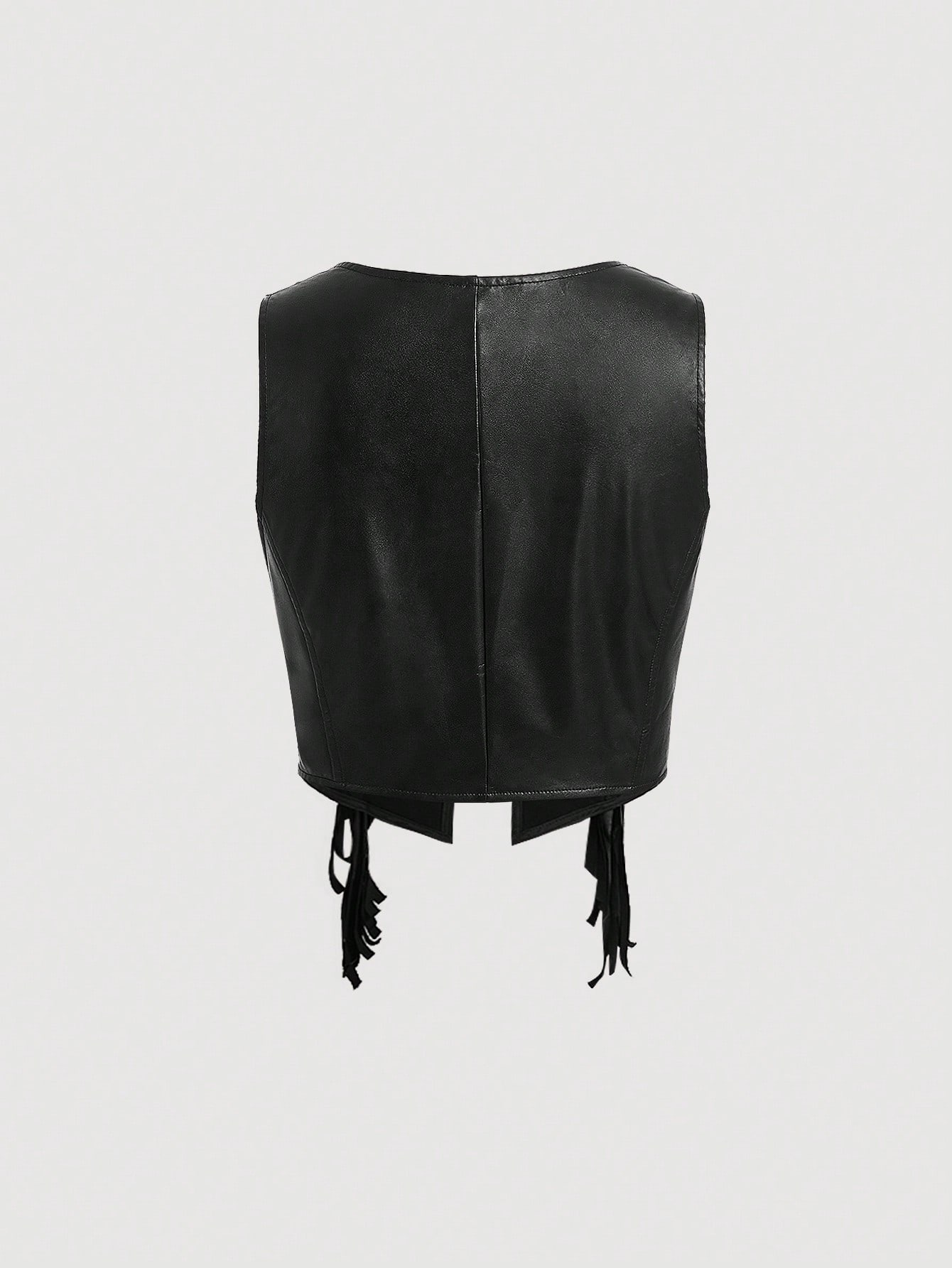 SHEIN SXY Cazadora chaleco ribete con fleco cuero PU | Moda de Mujer | SHEIN México