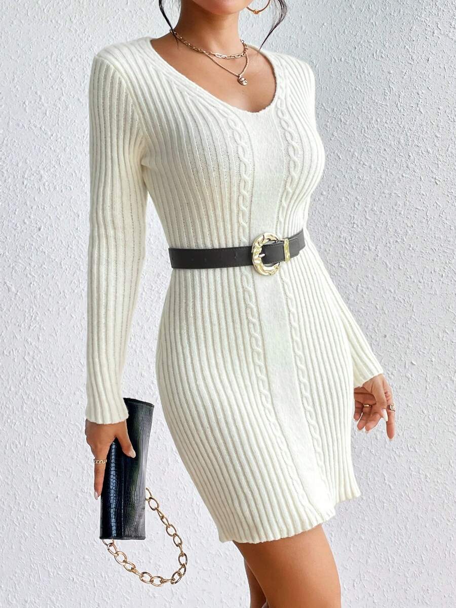 Shein Raffinéa Cable Knit Sweater Dress Without Belt Shein Usa