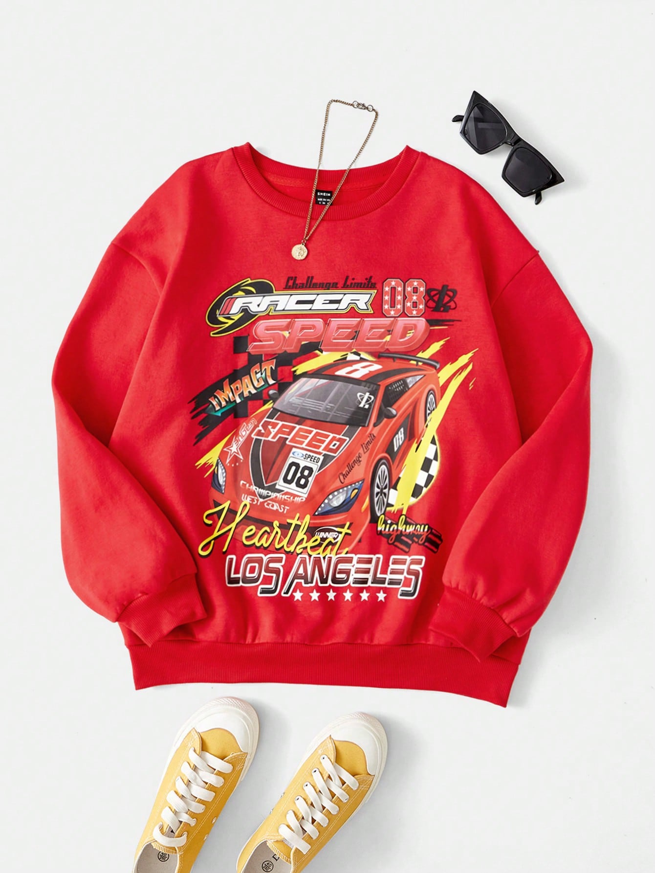 Shein Coolane Dopamine Dressing Car And Letter Graphic Drop Shoulder