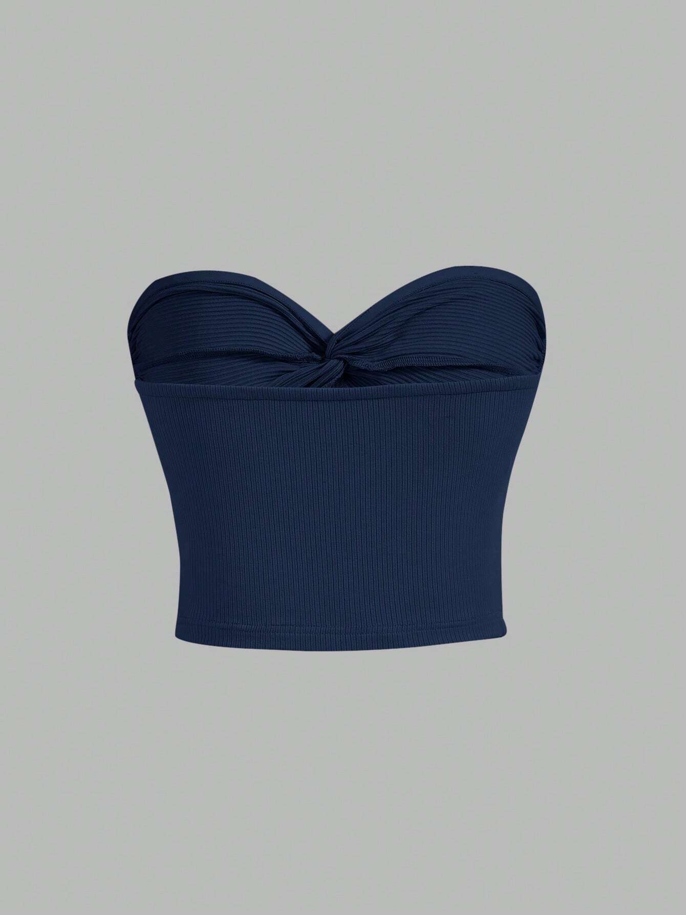 SHEIN MOD Twist Front Ribbed Knit Tube Blue Tube Top Cropped Top ...