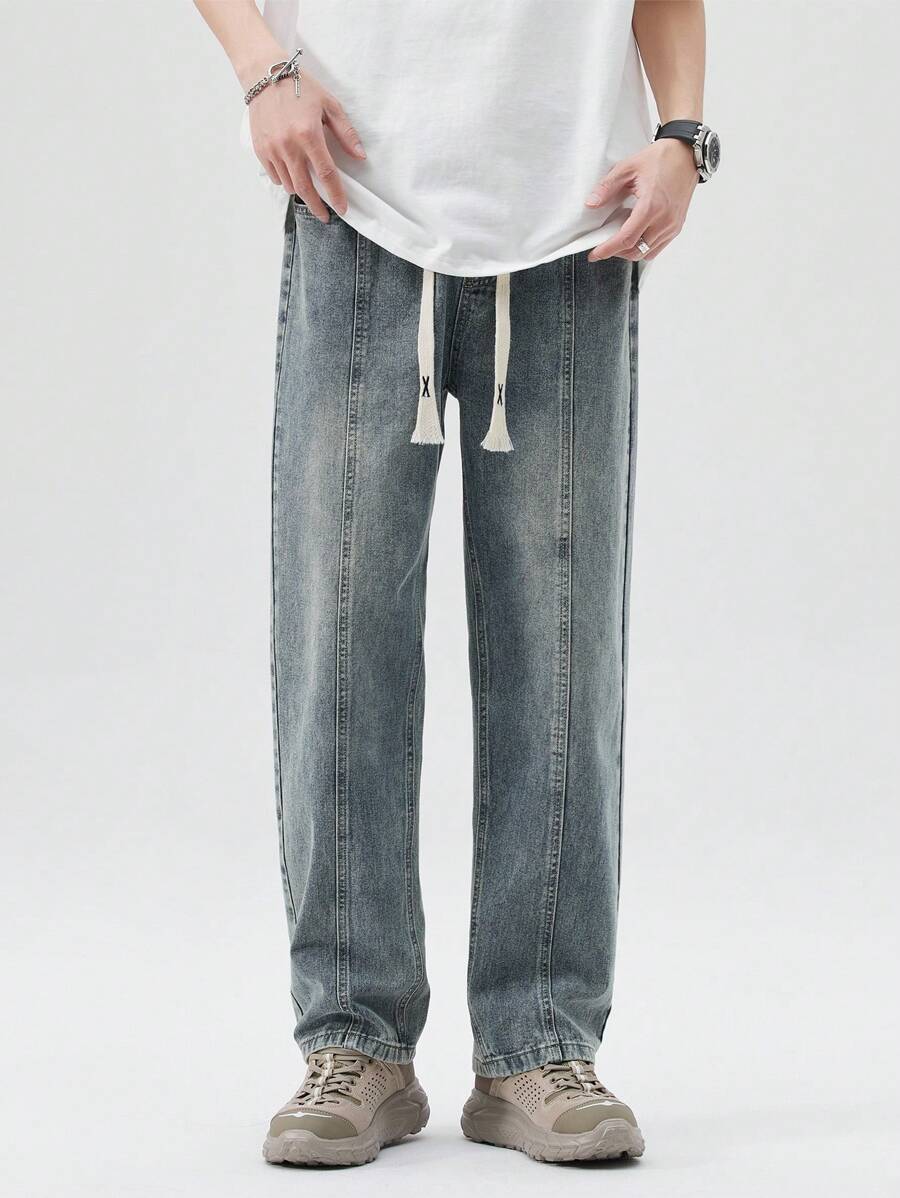 Hombres Jeans de pierna recta de cintura con cordón | Mode de Mujer ...