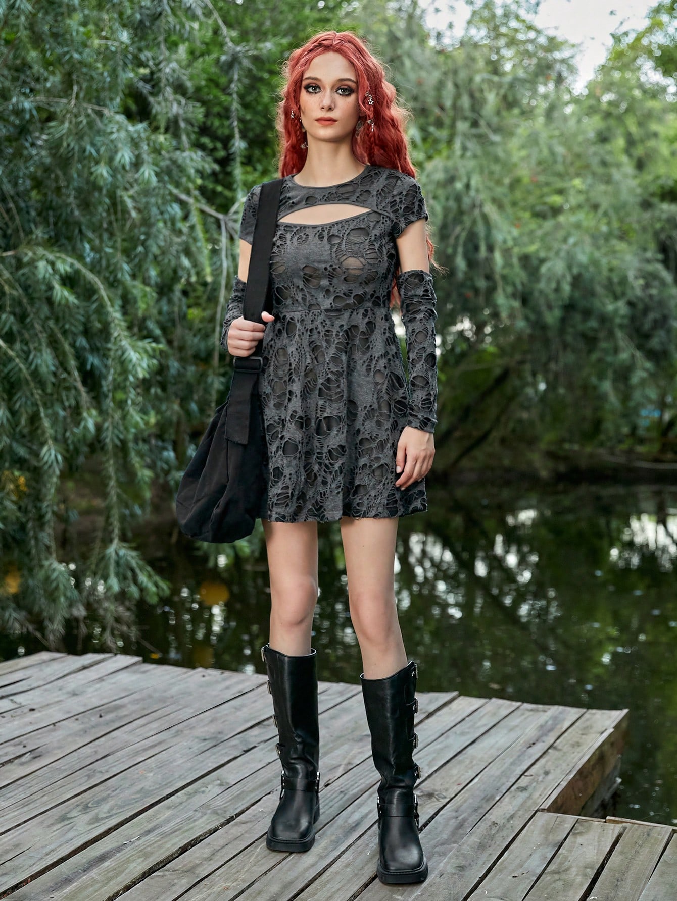 ROMWE PUNK Robe Découpé Déchiré Avec Manches De Bras | Mode en ligne ...