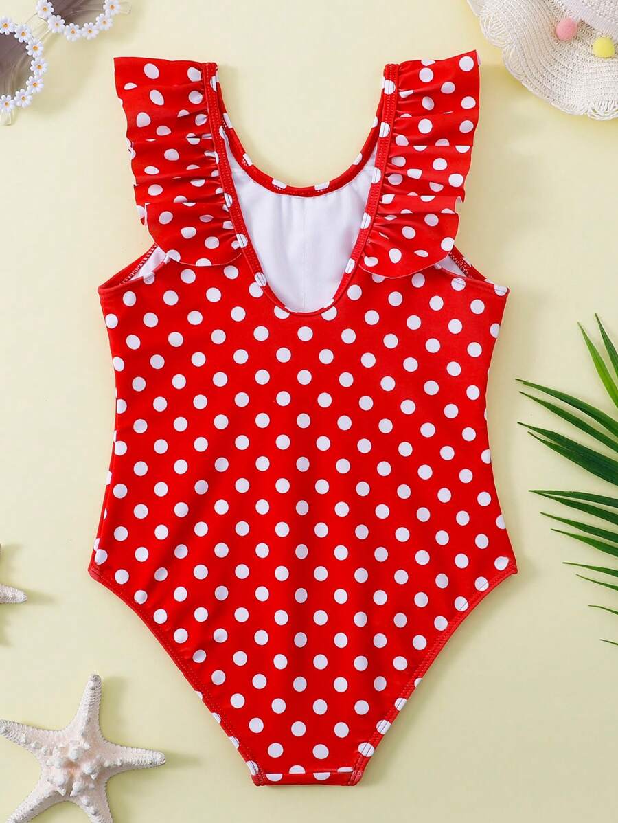 Tween Girl Polka Dot Print Ruffle Trim One Piece Swimsuit Shein Usa