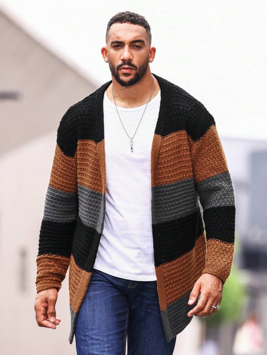 Manfinity Homme Men Plus Size Colorblock Cardigan | SHEIN USA