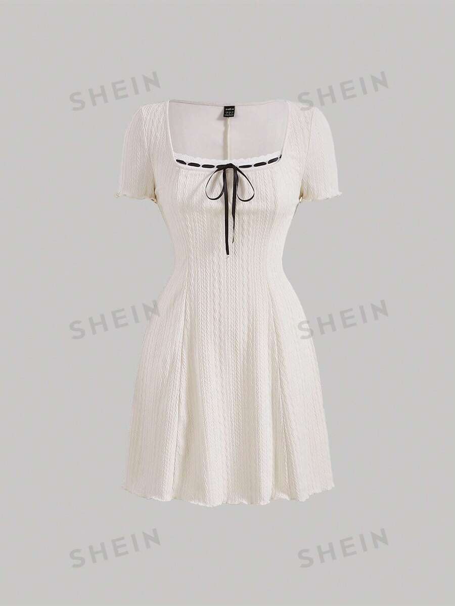 SHEIN MOD Contrast Lace Bow Front Dress | SHEIN UK