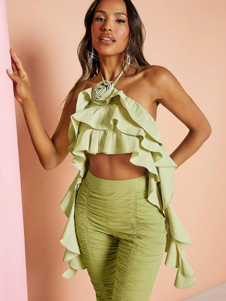 SHEIN BAE Ruffle Hem Halter Top | SHEIN USA