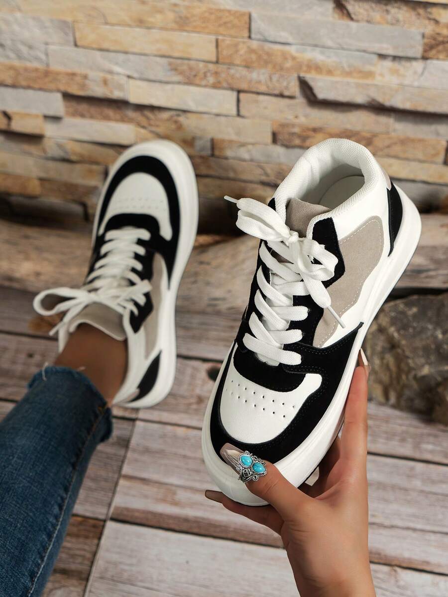 Colorblock High-top Flat Sole Sporty Casual Shoes, Comfortable And ...