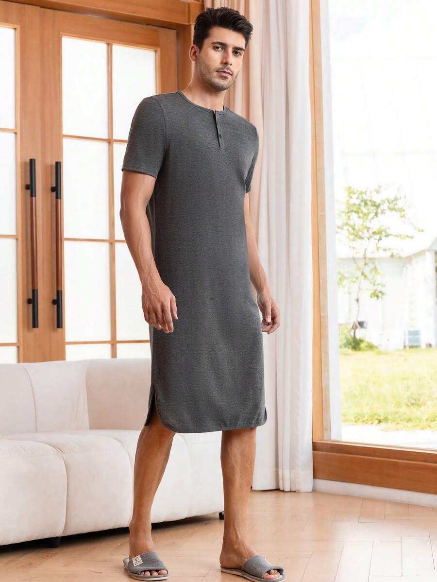 Men Solid Button Detail Lounge Robe | SHEIN USA