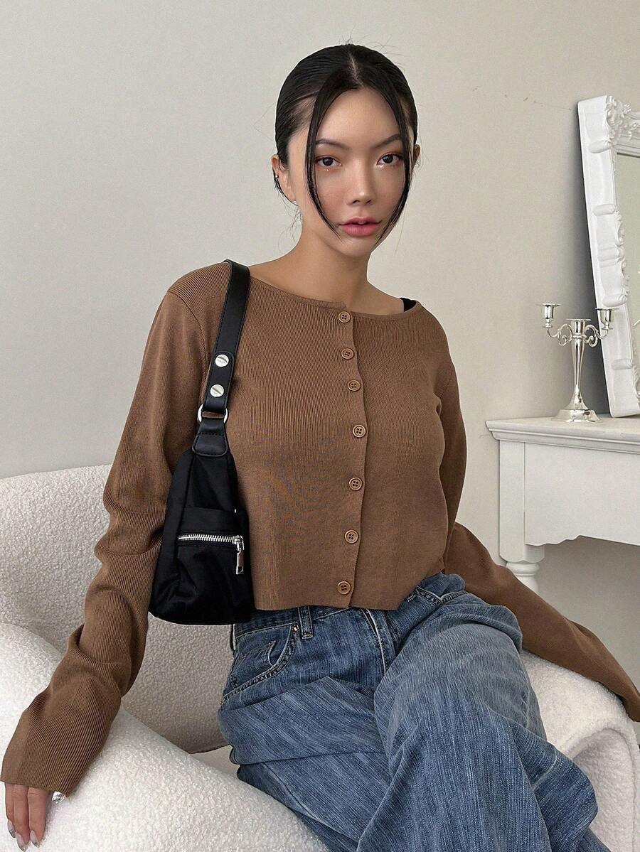 DAZY Solid Button Front Crop Cardigan | SHEIN USA