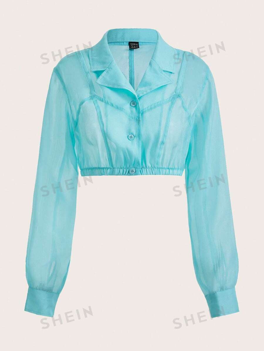 SHEINNeu Solid Button Front Crop Shirt | SHEIN UK