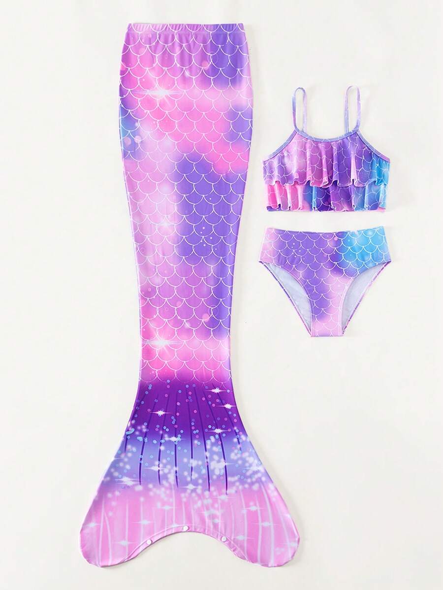 Tween Girl Fish Scales Print Mermaid Tail Set | SHEIN USA