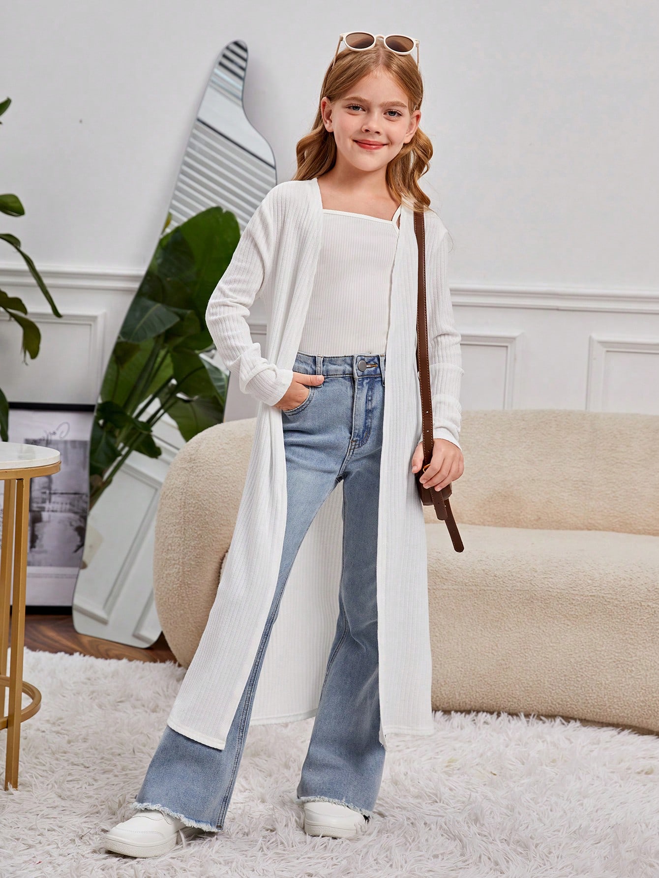 SHEIN Adolescent Fille Cardigan Long Automne Léger Avec Manches Longues ...