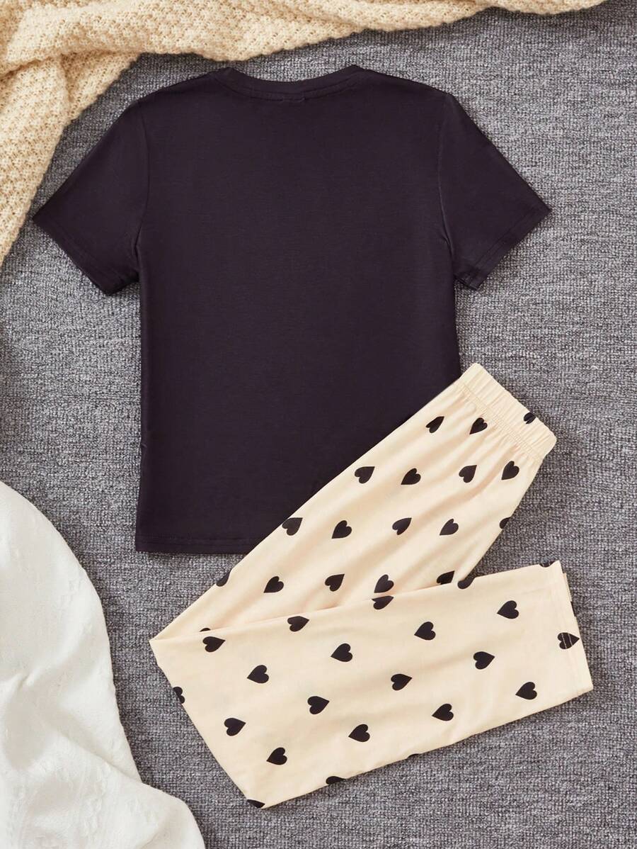 Shein Tween Girl Heart And Letter Graphic Tee And Pants Pj Set Shein Usa