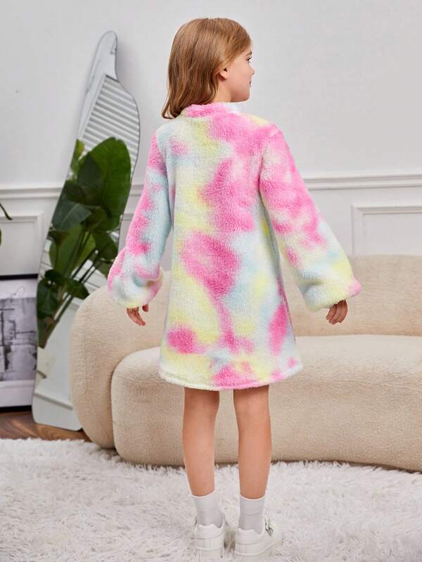 SHEIN Tween Girl Tie Dye Zip Front Teddy Dress | SHEIN USA