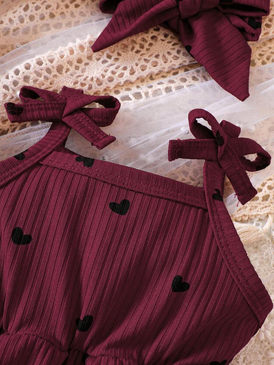 SHEIN Baby Girl Heart Print Bow Shoulder Cami Combo Bodysuit Dress ...