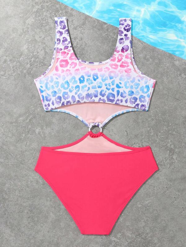Teen Girl Leopard Print Cut Out One Piece Swimsuit | SHEIN UK