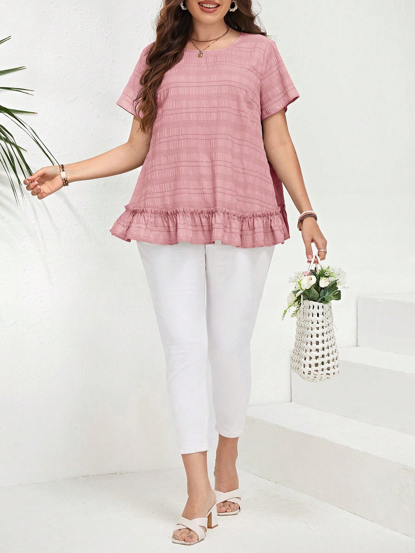 Emery Rose Plus Solid Ruffle Hem Blouse Shein Usa
