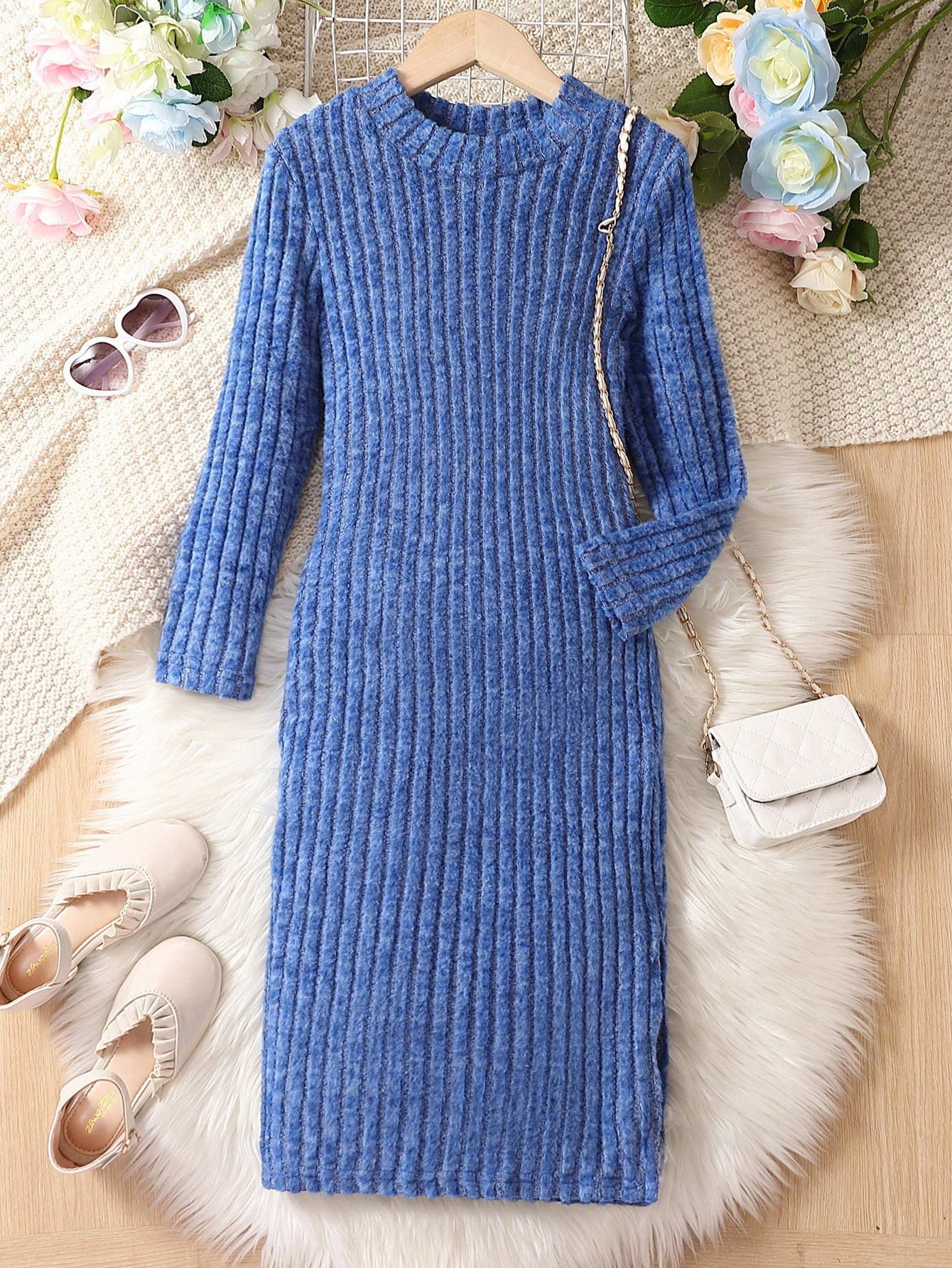 Girls' Casual Comfortable Corduroy & Striped Knitwear Dress, Autumn And ...