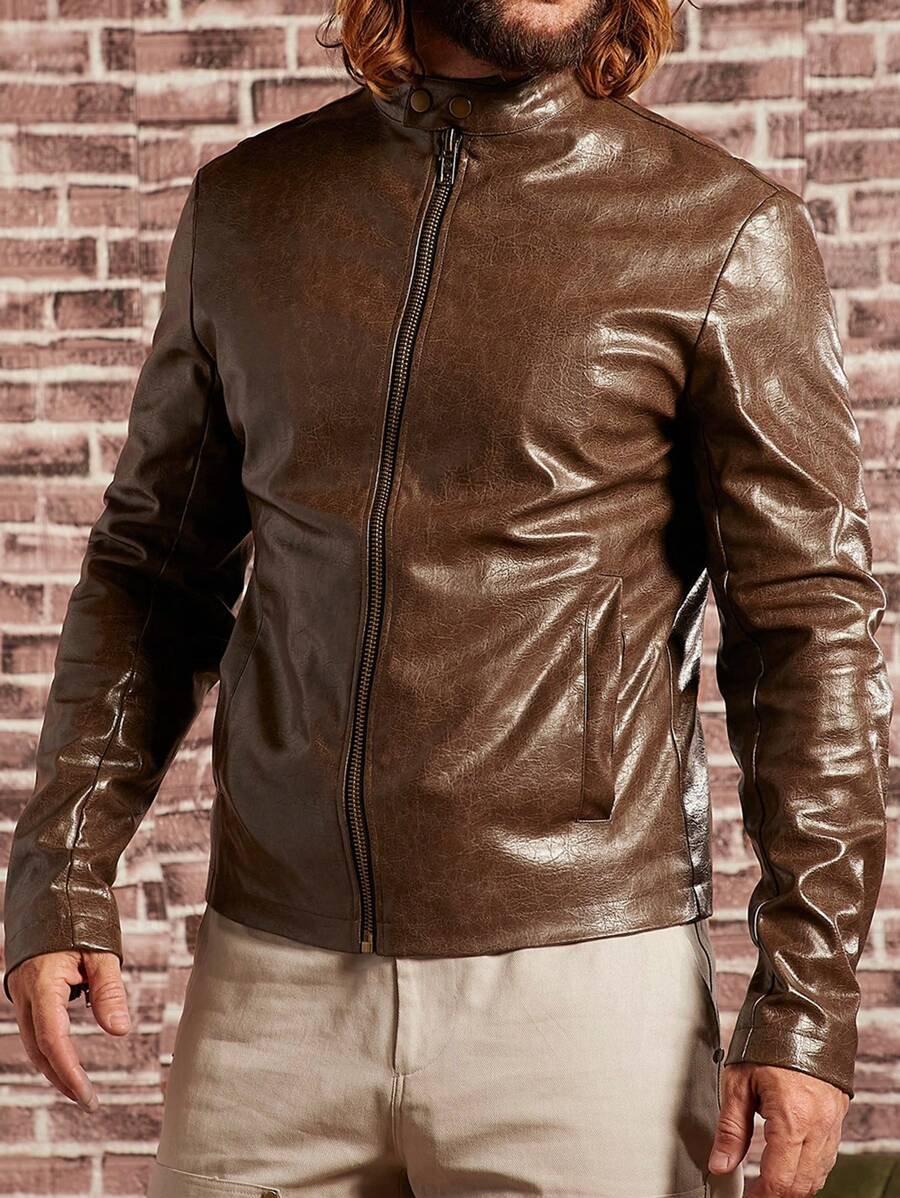 Manfinity VCAY Men Zip Up PU Leather Jacket | SHEIN USA