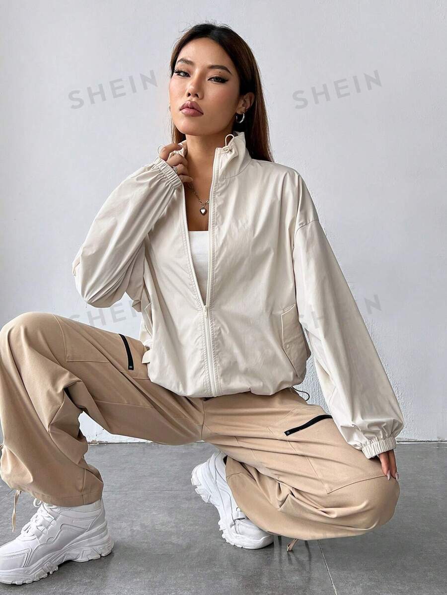 SHEIN EZwear Zip Up Drop Shoulder Jacket | SHEIN USA