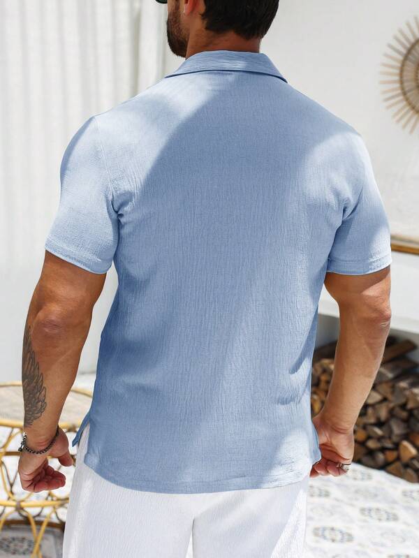 Manfinity Homme Men Solid Half Button Shirt | SHEIN USA