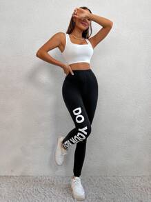 Flirla Slogan Graphic Leggings Fall Cloth For Women | SHEIN UK