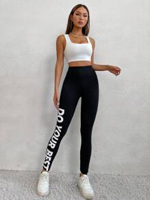Flirla Slogan Graphic Leggings Fall Cloth For Women | SHEIN UK
