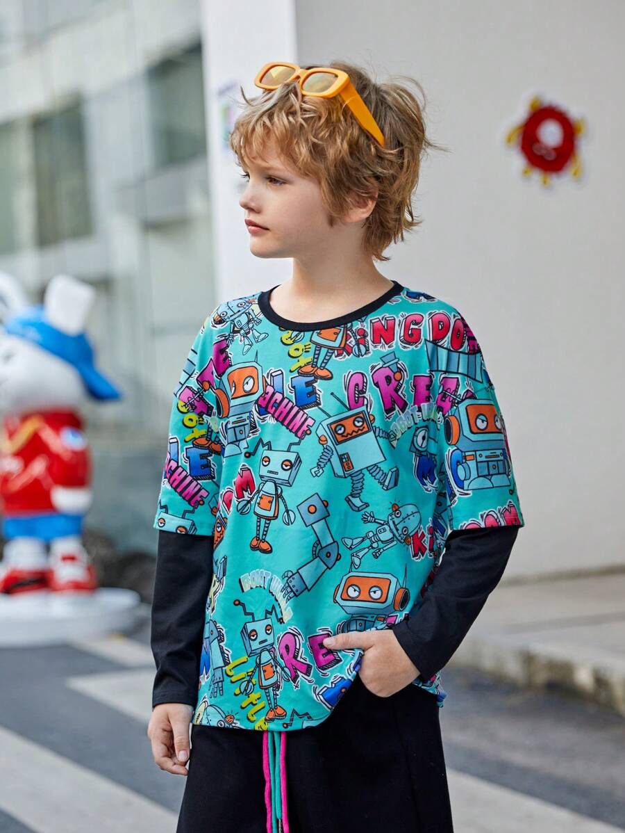 SHEIN Chico preadolescente Camiseta 2 en 1 con estampado de letra y ...