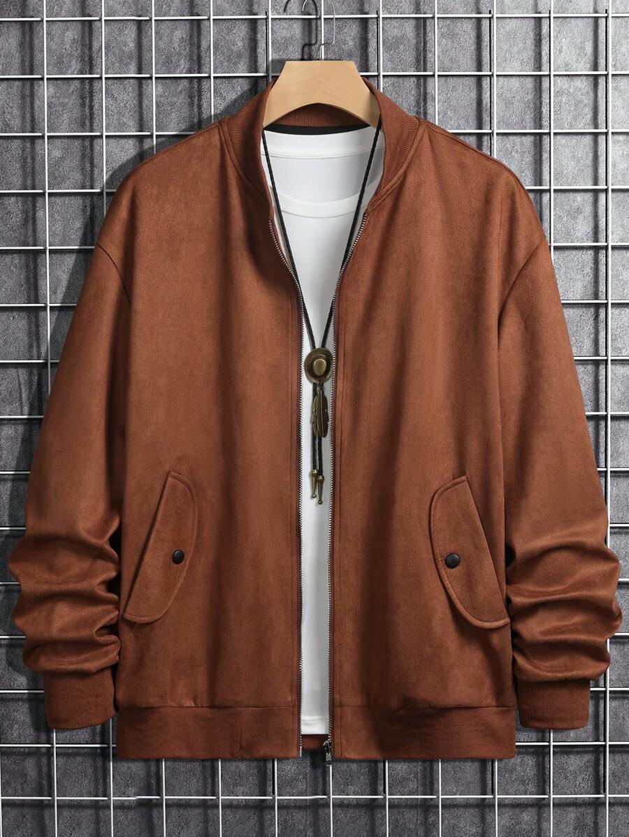 Manfinity Homme Loose Fit Men's Zipper Closure Bomber Jacket | SHEIN