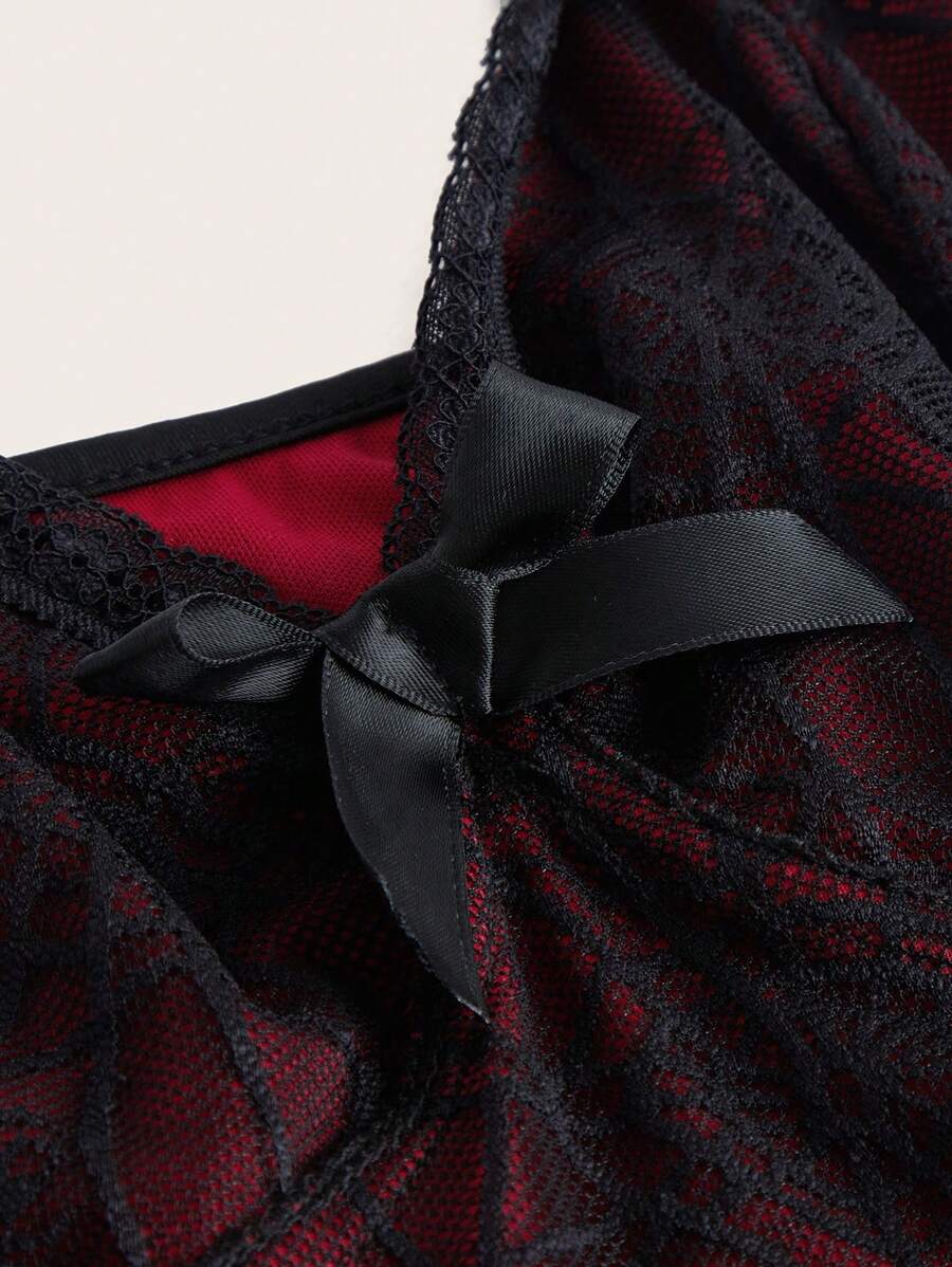 ROMWE Goth Women's Spaghetti Strap Lace Tank Top With Mesh And Bow ...