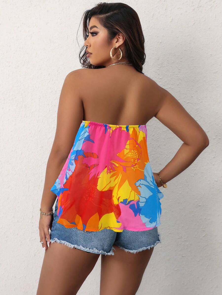 Shein Vcay Tube Top Mit Blume Muster Rüschenbesatz Aktuelle Trends