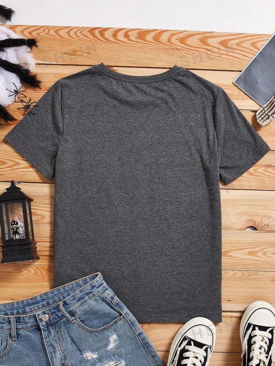 SHEIN LUNE Guitar Music Pattern & Letter Print Round Neck T-Shirt ...