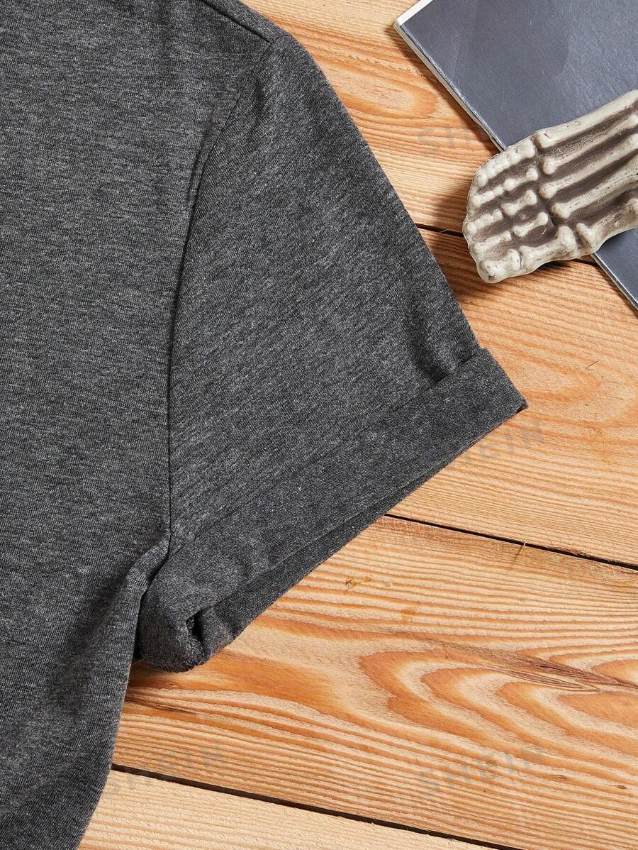 SHEIN LUNE Guitar Music Pattern & Letter Print Round Neck T-Shirt ...