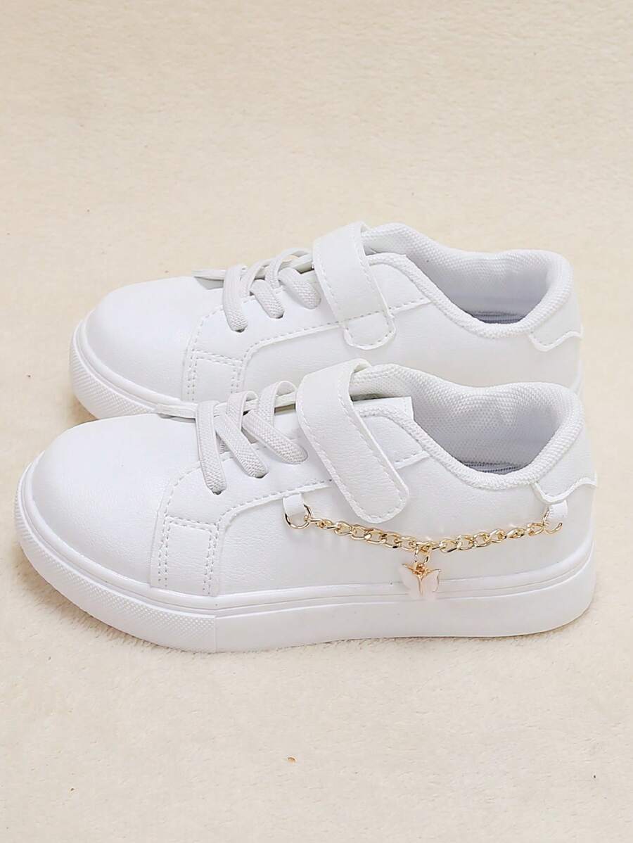 รองเท้าผ้าใบเด็กสำหรับเด็กผู้หญิง รองเท้าลำลองแบบมีตะขอและห่วง หัวใจปัก ...