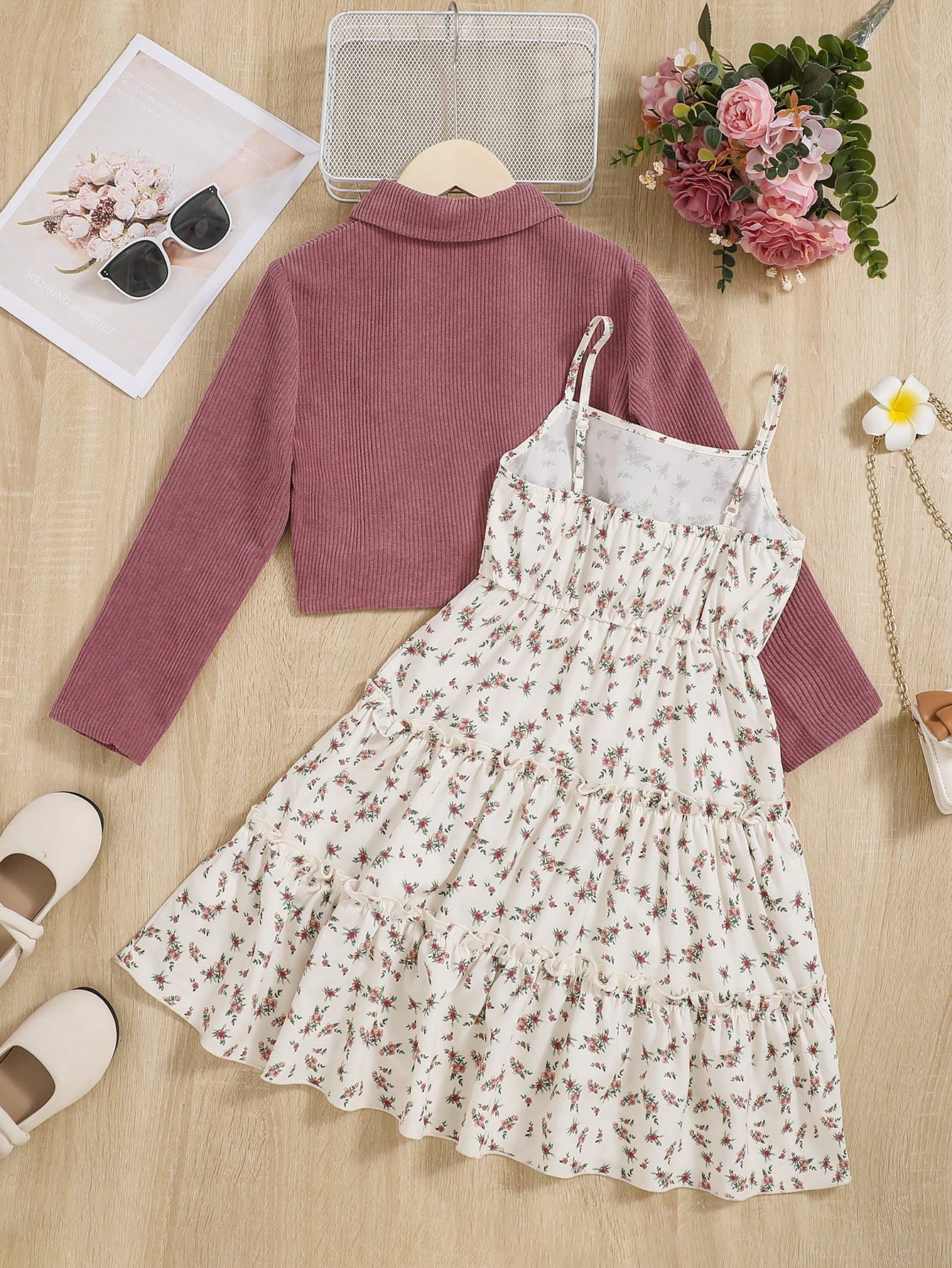 SHEIN Tween Girls' Woven Corduroy Jacket With Decorative Pockets And ...