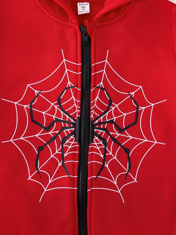 Tween Girl Spider Web Print Zip Up Hoodie Without Tee Shein Uk