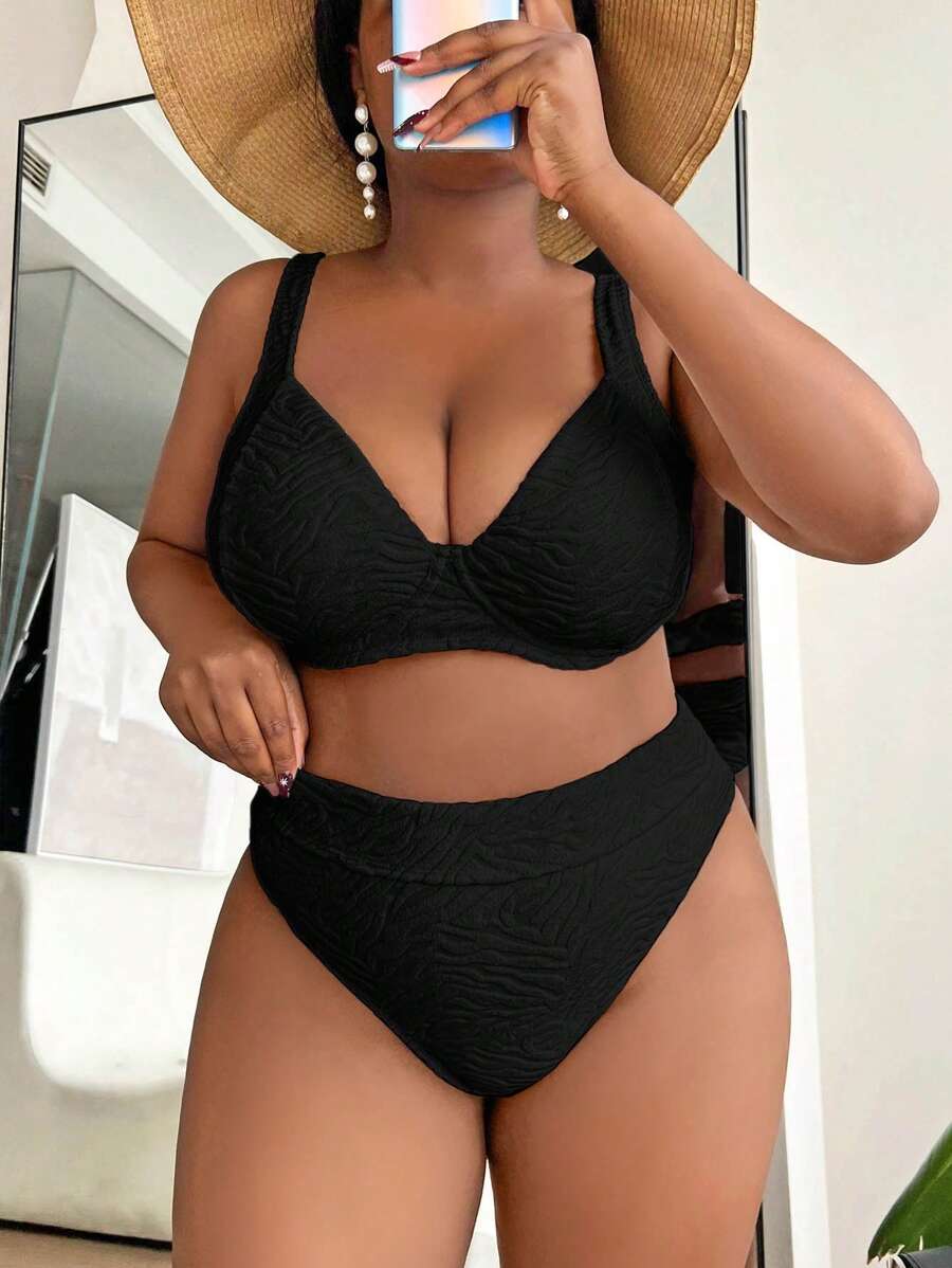 SHEIN Swim Curve Plus Solid Push Up Bikini Set | SHEIN USA