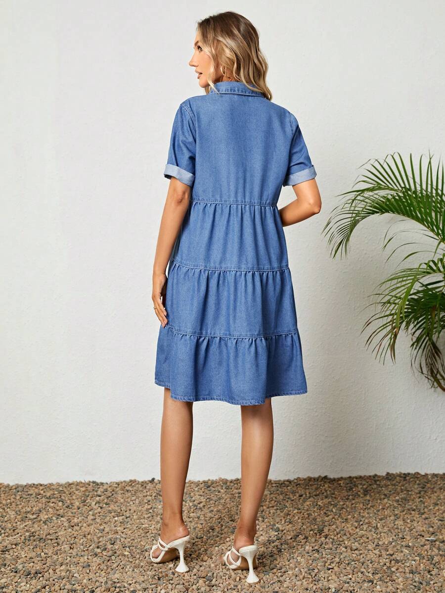 SHEIN LUNE Button Front Denim Dress | SHEIN USA