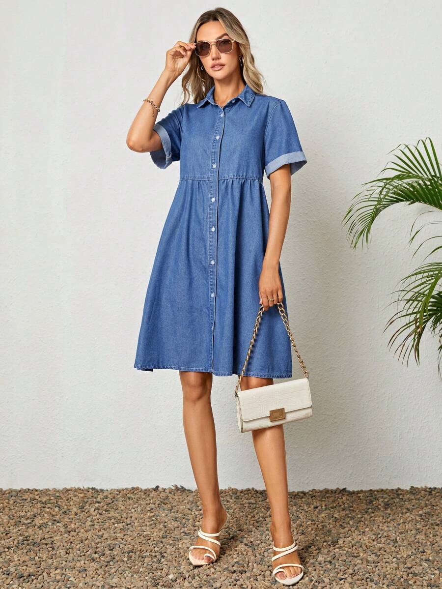 SHEIN LUNE Button Front Denim Dress | SHEIN USA