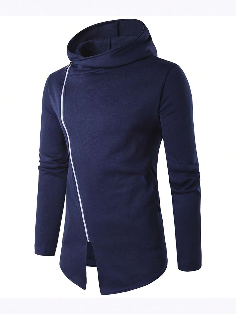 Manfinity Homme Loose Fit Men's Asymmetrical Zipper Front Hooded Jacket ...