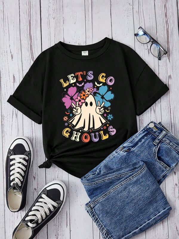 Teen Girl Floral & Slogan Graphic Tee | SHEIN USA