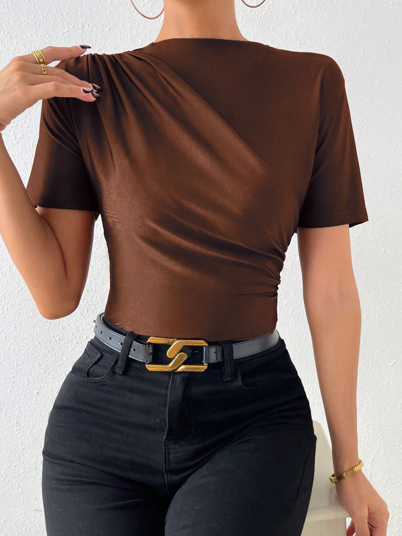 Shein Essnce Sólido Tubo Camiseta Shein Brasil