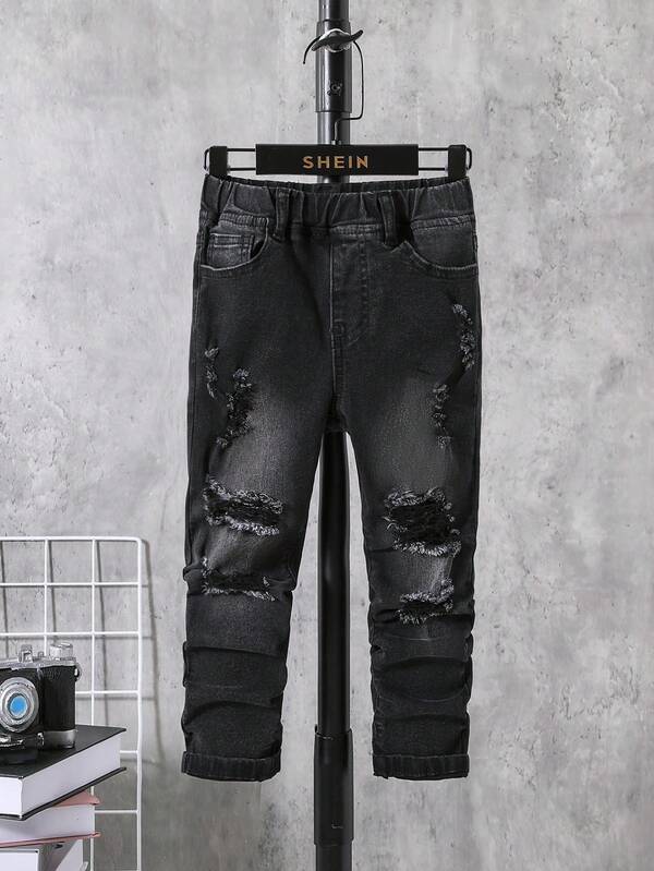 SHEIN Young Boy Ripped Frayed Elastic Waist Jeans | SHEIN USA