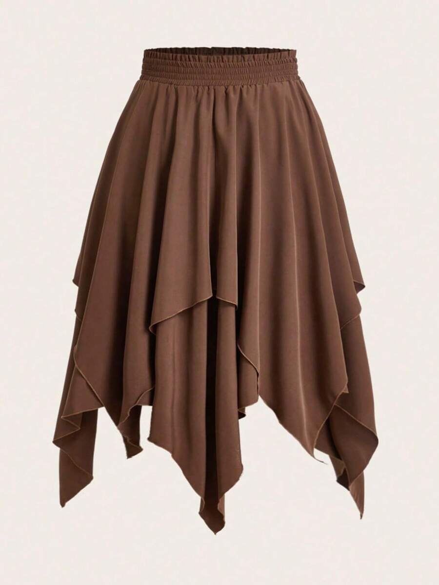 Flirla Plus Solid Hanky Hem Skirt | SHEIN USA