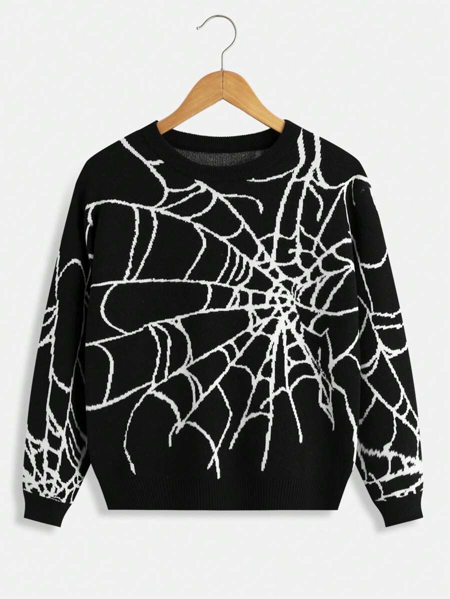 SHEIN Tween Boy Spider Web Pattern Sweater | SHEIN USA