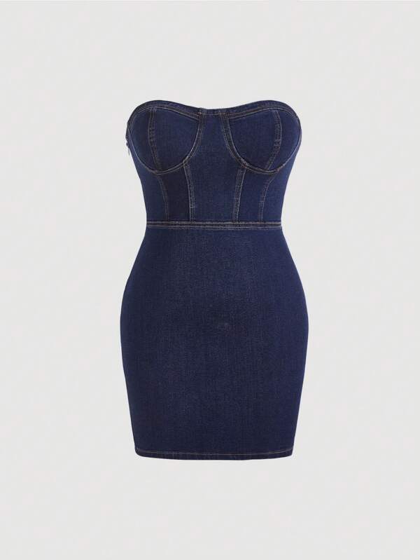 Shein Mod Plus Bustier Tube Denim Dress Shein Usa