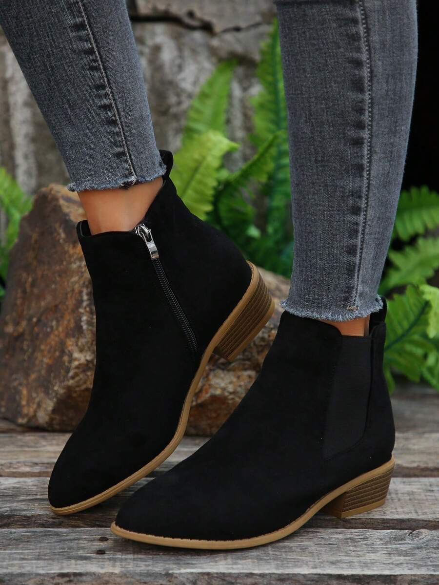 Women's Side Zip Chunky Heel Ankle Boots, Short Booties, Fashionable ...