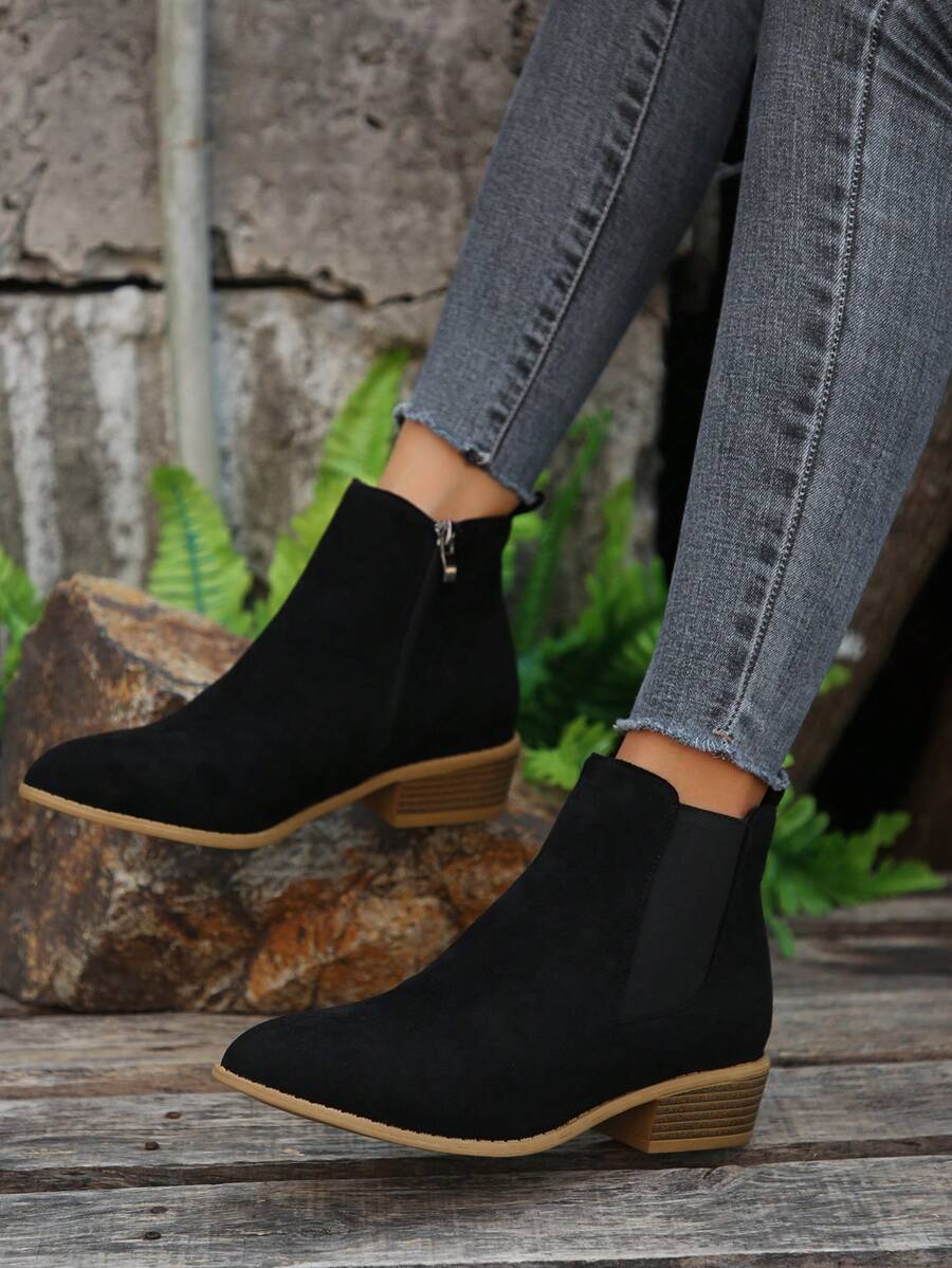 Women's Side Zip Chunky Heel Ankle Boots, Short Booties, Fashionable ...